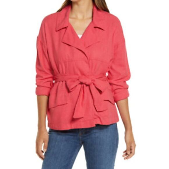 Caslon | Jackets & Coats | Caslon Nwt Belted Linen Blend Jacket In Red ...